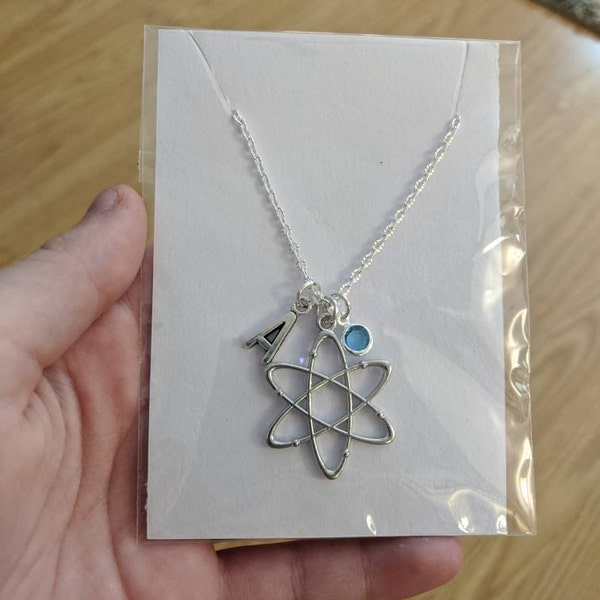 Personalised Atom Necklace, Sterling Silver or Plated Chain, Science ...