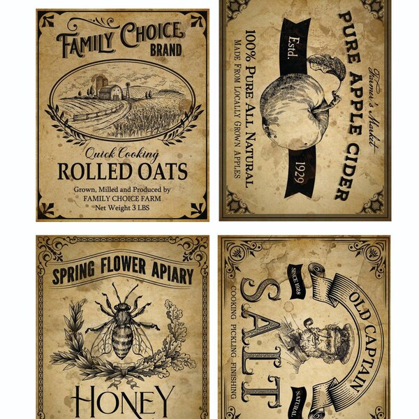 Vintage Kitchen Label Primitive Farmhouse Printable Jar Label Pantry ...