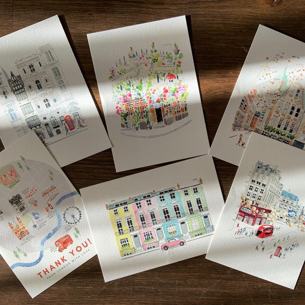Handmade London Watercolour Postcard Set: Iconic City Scenes - Etsy