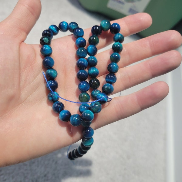 8mm Blue Green Tiger Eye Gemstone Hawk Eye Grade AA Round Loose Beads ...