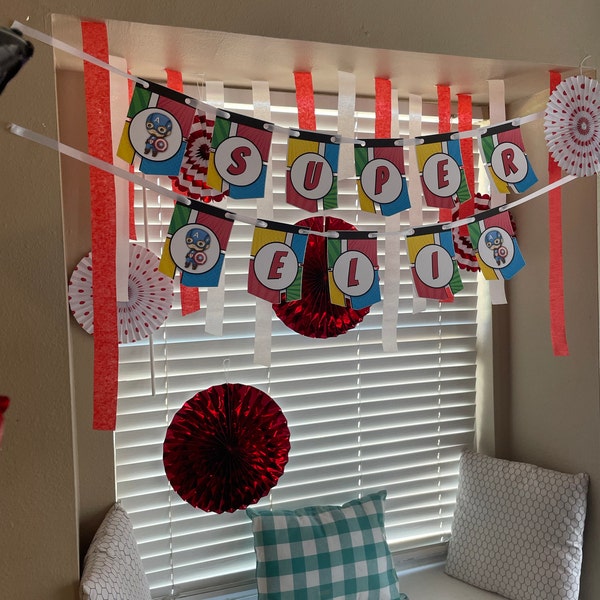 EDITABLE Superhero Pennant Banner Superhero Birthday Banner Instant ...