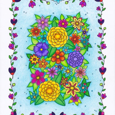 Printable Digital Coloring Page for Grownups, HELLO SPRING, Hand Drawn ...