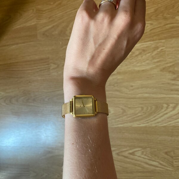 Rectangle Watch With a Golden Mesh Strap, Classic Women's Wrist Watch ...