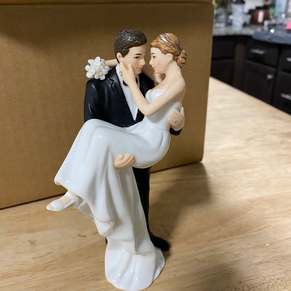 Groom Holding Bride Traditional Wedding Cake Topper Figurine - Custom ...