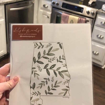 Alabama State Watercolor Greenery Print Alabama Home Decor - Etsy