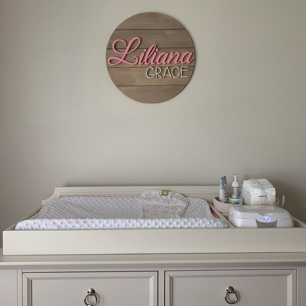 24" Baby Girl Name Sign With Floral Backboard on Shiplap Like Backboard ...