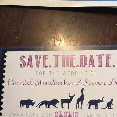 Zoo Themed Save the Date Postcard Engagement Announcement Zoo Animals ...