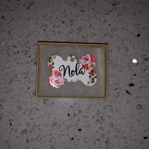 Pink Floral Pet Tag, Personalized Pet ID Tag, Cat ID Tag, Dog Name Tag ...