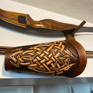 Hand Carved Leather Archery Bracer, Armguard. Celtic Flame Pattern ...