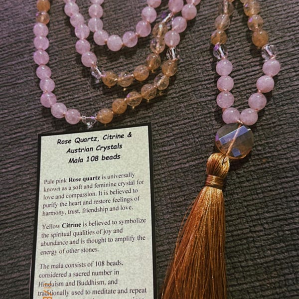 Citrine Mala, Rose Quartz 108 Beads Mala Necklace, Hand Knotted Natural ...