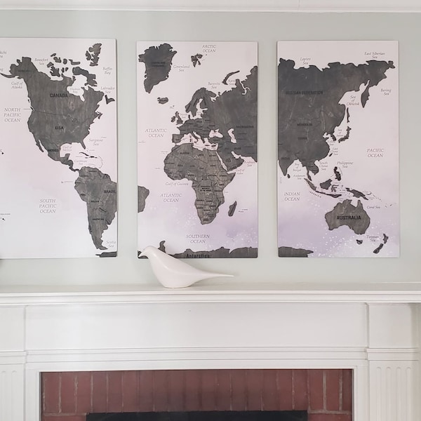 World Map Wall Art 5th Anniversary Gift, Wood Map Apartment Decor ...