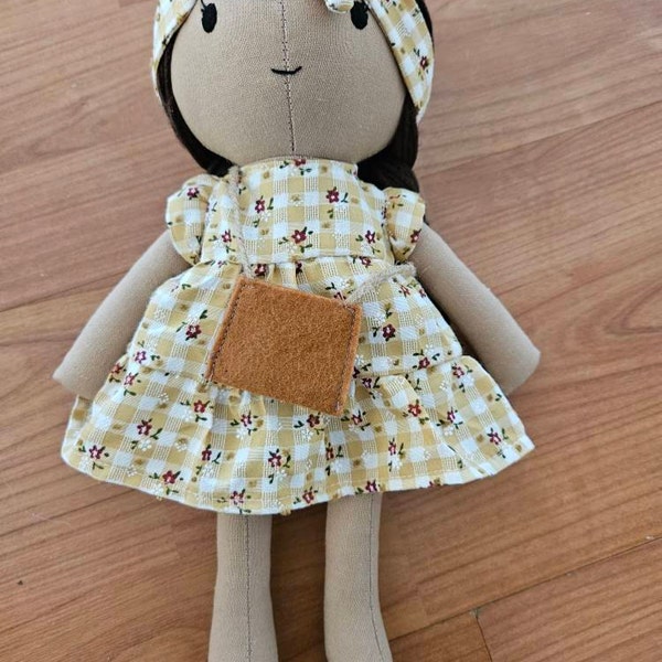 BEST PRICE- Handmade Rag Doll With Yellow Calico Check Dress/ Handmade ...