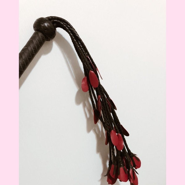 Gorgeous RED ROSE Leather Flogger - Cat of 9 Tails Happy Valentine's ...
