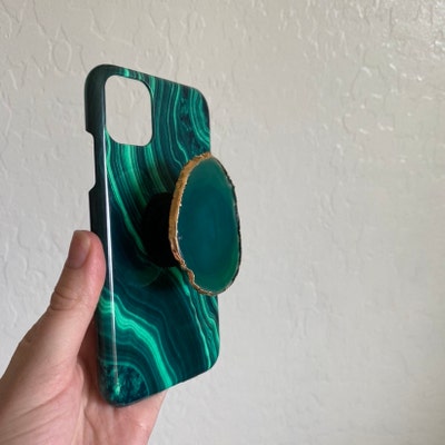 Customized Pop Sockets GREEN With Gold / Copper Plated Gemstone Pop Out ...