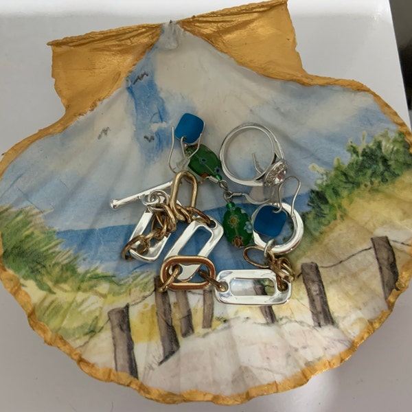 Hand Decorated Scallop Shell Trinket Dish Decoupaged and Painted Beach ...