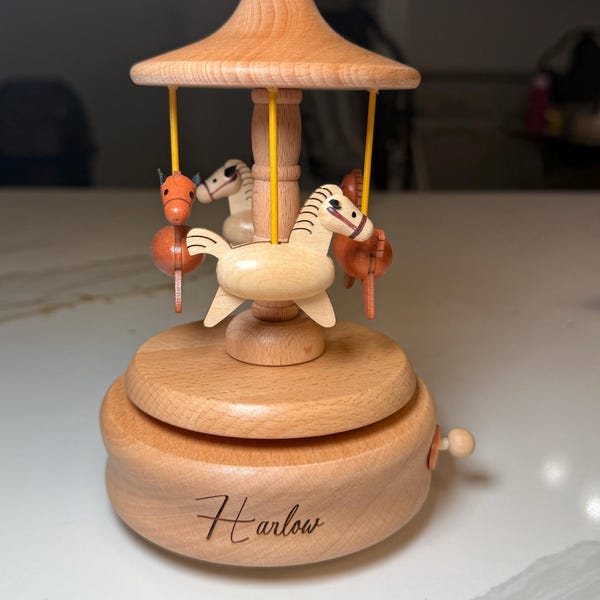 Personalised Ballerina Musical Carousel Wooden, Christmas Music Box ...