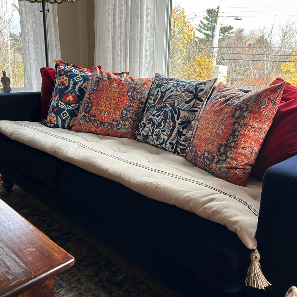 Linen Sofa Topper Couch Cover Pet Friendly Custom Size Handmade Couch ...