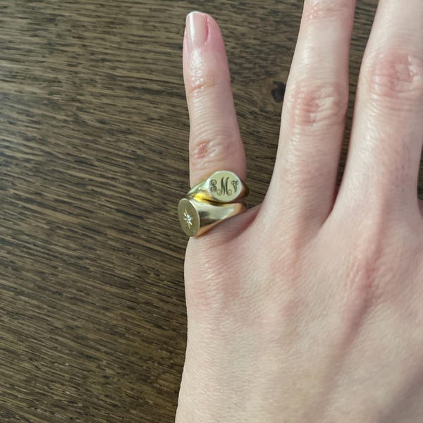 14K Gold Filled Personalized Signet Ring, Monogram Initial Ring - Etsy