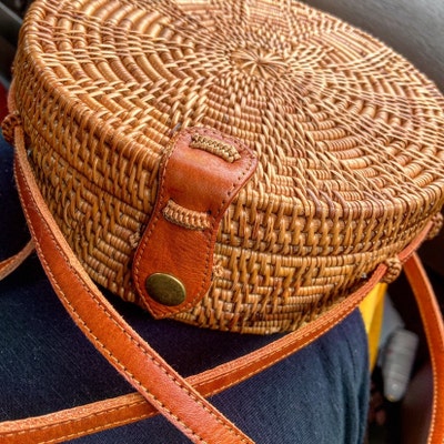Round Rattan Bag, Wicker Bag, Rattan Purse, Round Straw Bag, Round ...