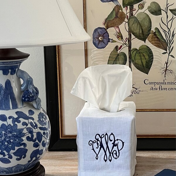 Linen Tissue Box Cover With Monogram - Etsy