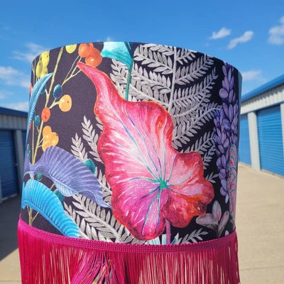 Acid Jungle Trippy Tropical Lampshade With Hot Pink Fringing. Handmade ...