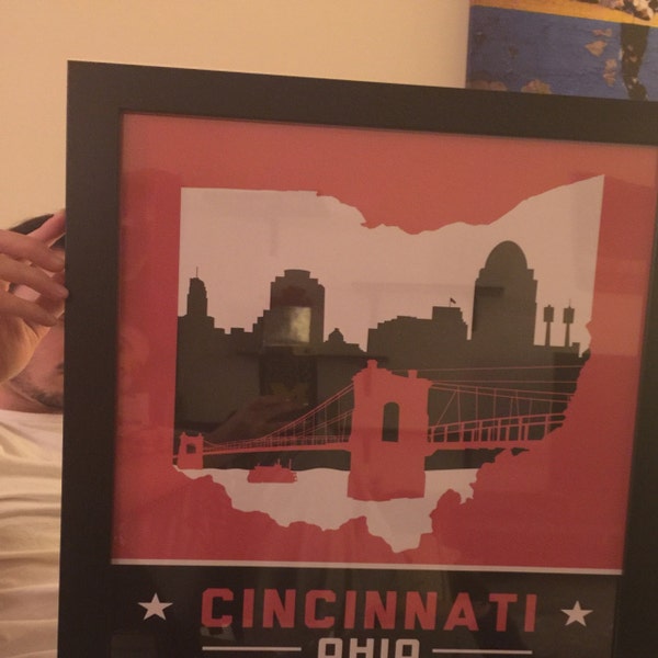 Cincinnati, Ohio Skyline Poster Print: Wall Art Choose a Size - Red ...