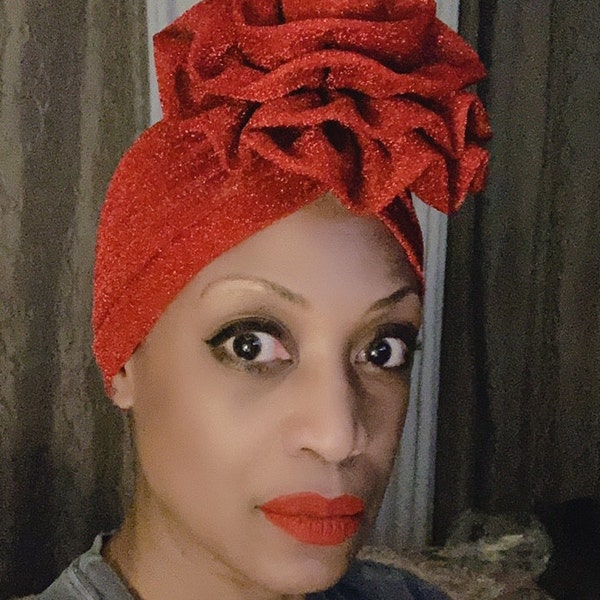 Stunning Gray Turban With Big Silk Flower, Glamorous Headpiece, Fashion ...