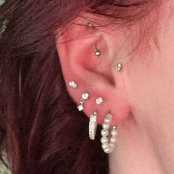 20G/18G/16G Tiny Push Pin Labret Two Stone Flat Back Earring Tragus ...