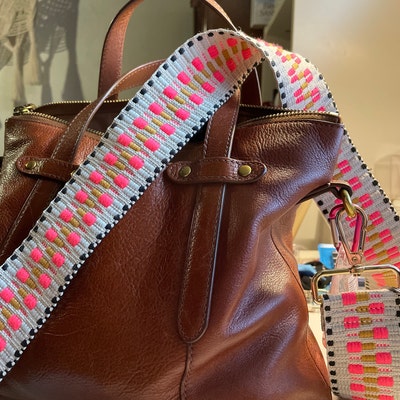 2 Inch Wide Grayish White and Pink Woven Strap Adjustable Crossbody Bag ...