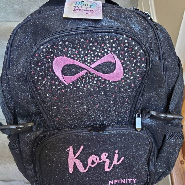 Nfinity Full Size Black Sparkle Backpacks With Pink Logo - Includes ...