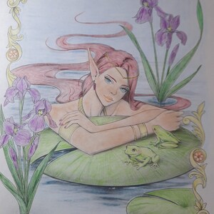 Elf Pond Coloring Page for Adults Grayscale Coloring Page - Etsy