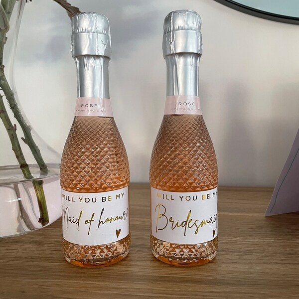 Mini Wine Champagne Bottle Sticker Gold Foil Bridesmaids Proposal Boxes ...