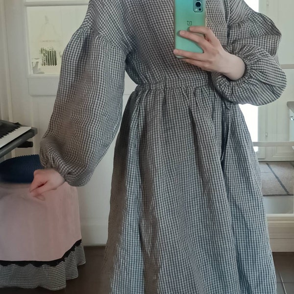 Women's Linen Skirt VAKARĖ. Long Linen Skirt for Women in Green Gingham. Elegant Skirt for Women ...