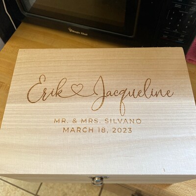 Engraved Heart Couple Keepsake Box, Personalised Wooden Wedding Memory ...