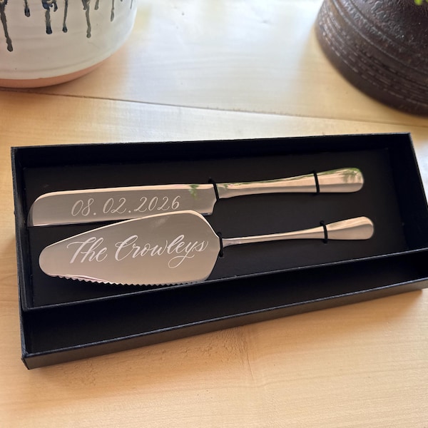 Hand Engraved Wedding Cake Knife Set: Stainless Steel, Personalized ...