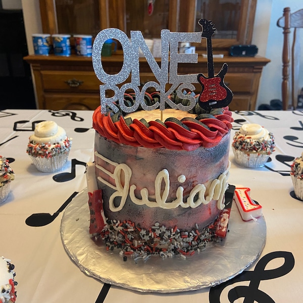 One Rocks Cake Topper / Guitar Cake Topper / Rock Party / Rock N Roll ...