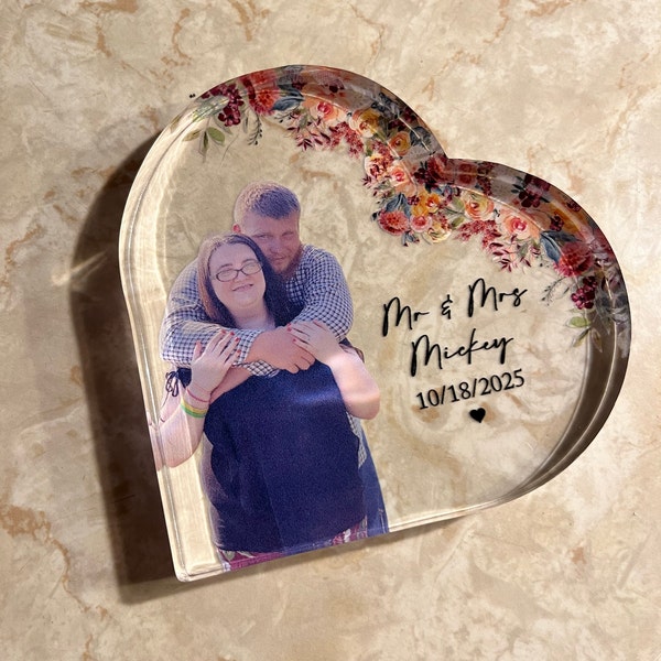Personalized Wedding Photo Heart Acrylic Plaque, Wedding Cake Topper ...