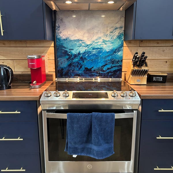 Stove Backsplash Glass Panel, Kitchen Wall Decor, Stove Top Back Cover ...