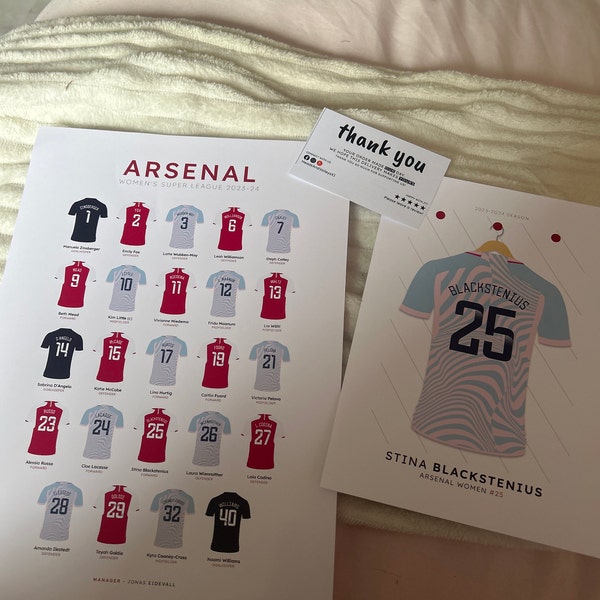 Arsenal Women's Super League 2023-24 Squad Print - Shirt Poster Art ...