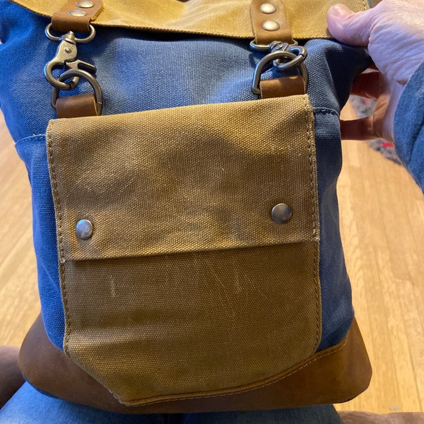 Small Canvas Backpack With Waxed Canvas Panels and Leather Trim. Secure ...