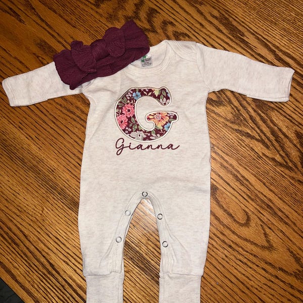 Personalized Baby Romper and Bow Set, Custom Baby Girl Coming Home ...