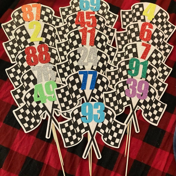 Racing Flags Cake Topper ANY AGE / NUMBER - Birthday - Racing ...