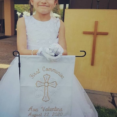 Personalized One or Two Color First Communion Banner With Filigree ...