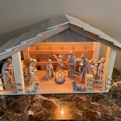 Handmade Wooden Christmas Nativity, Manger, Stable With Light. Rope ...