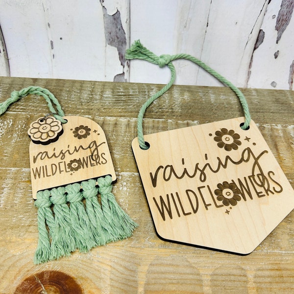 Gift for Mom Raising Wildflowers Duo Pendant Sign + Mini Macrame Boho ...