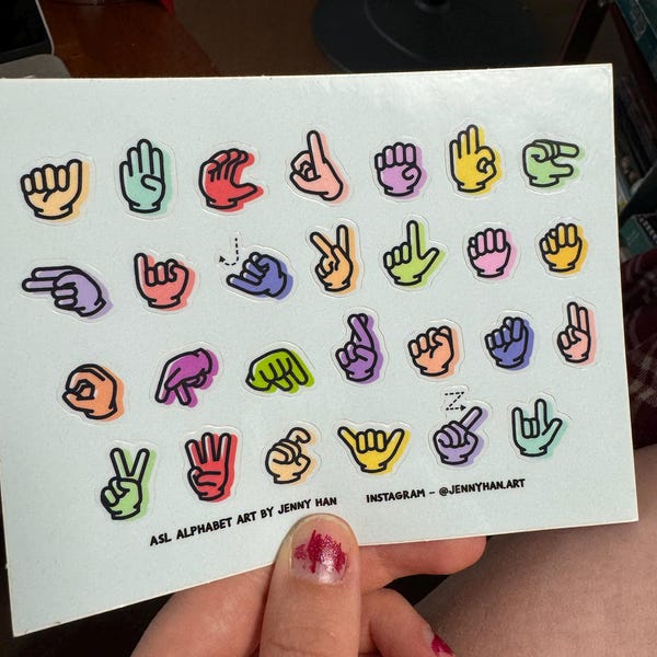 Colourful ASL Alphabet Sticker Sheet - Etsy