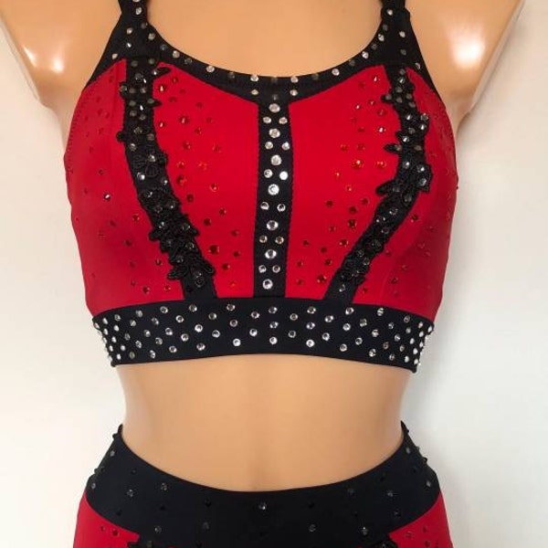 Dance Aerial Circus RED QUEEN Costume Harlequin Queen of Hearts Halter ...