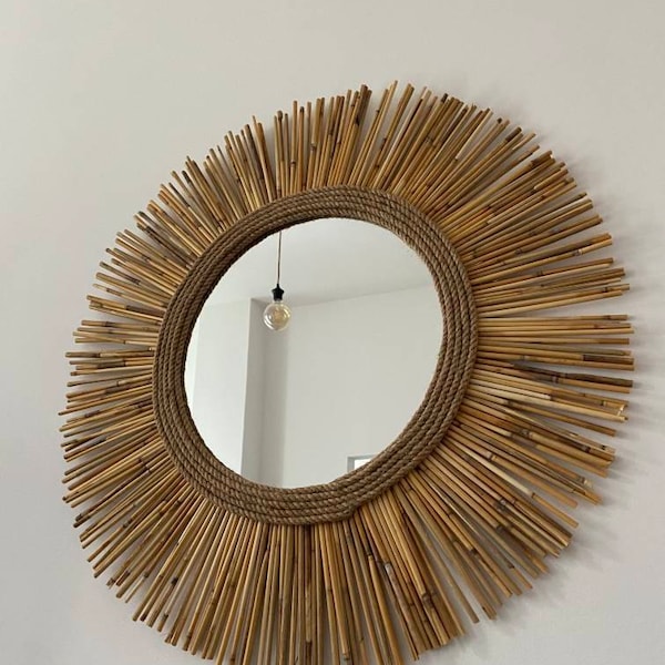 Boho Mirror Wall Decor, Bamboo Mirror Wall Decor, Round Mirror Wall ...