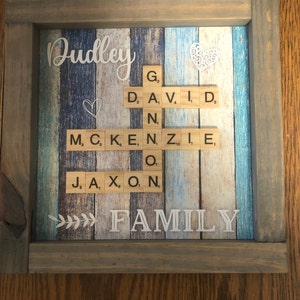 Scrabble Family Name Rustic Farmhouse Wood Frame Sign, Personalized ...