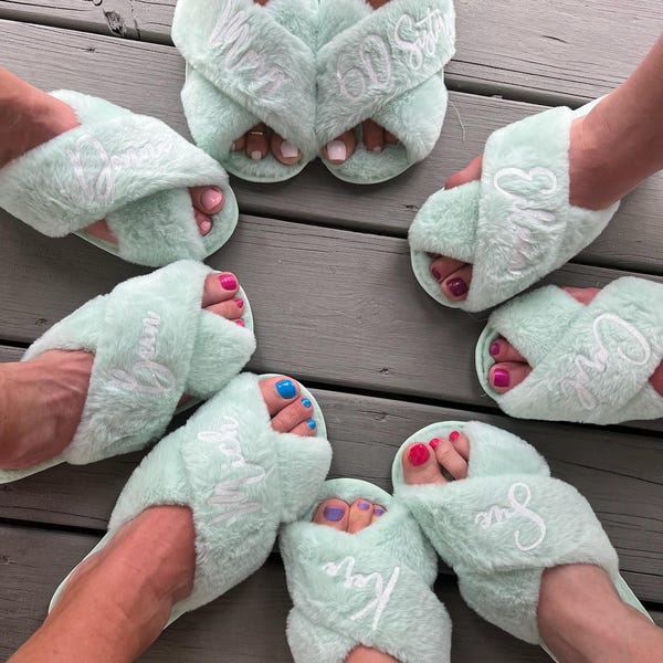 Custom Fluffy Slippers, Fluffy Cross Slippers, Custom Bride Slippers ...